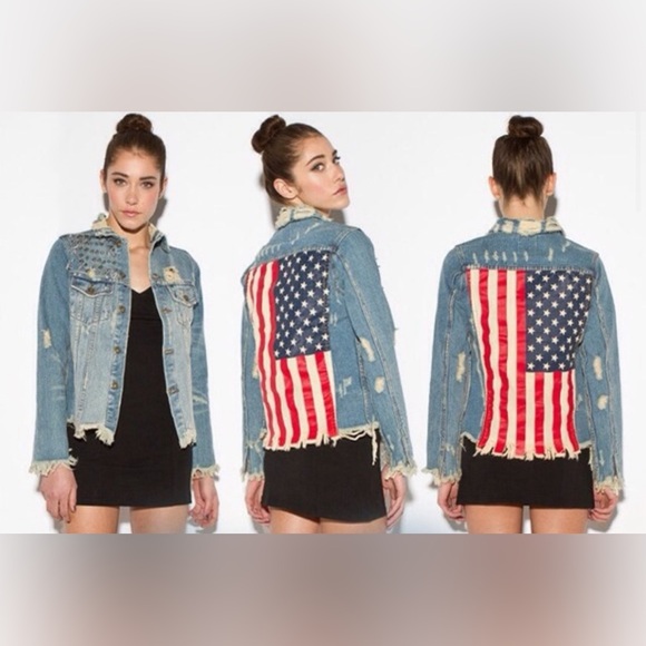 UNIF | Jackets & Coats | Unif American Flag Distressed Jean Jacket ...